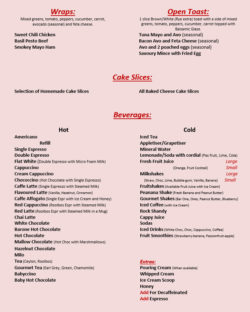 Menu | Crazy Daizy